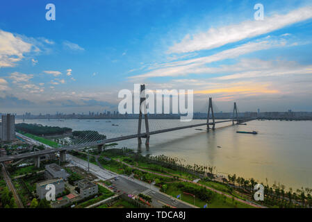 Wuhan Yangtze Bridge during blue hours. it is the first yangtze river ...
