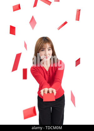 Red envelopes rain beauty on white background Stock Photo - Alamy