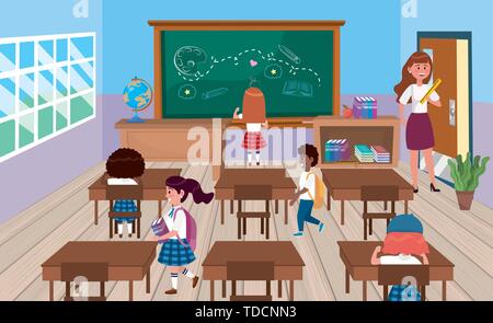 woman teacher with girls and boys students Stock Vector Image & Art - Alamy