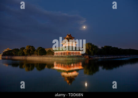 Corner tower moonlight Stock Photo - Alamy
