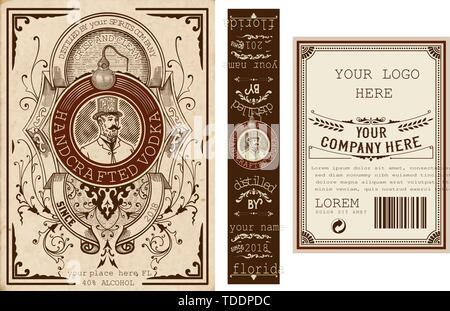 Vintage liquor labels template. Front, back and top sides Stock Vector ...