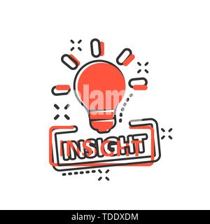 Insight icon in comic style. Bulb vector cartoon illustration on white ...