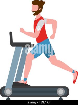 fitness exercise man running over treadmill workout healthy fit ...