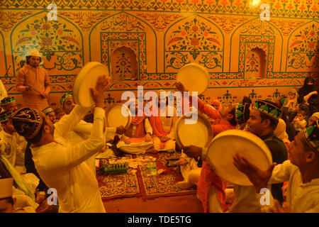 Ajmer, India. 15th June, 2019. Devotees playing different instruments ...