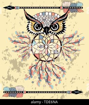Dreamcatcher with owl. Zentangle. Abstract bird. Mystic symbol ...