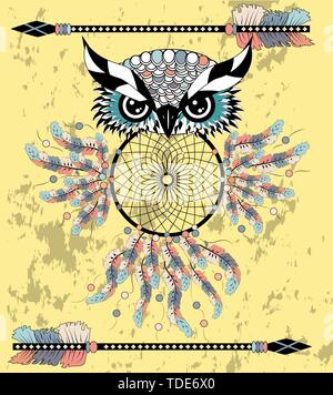 Dreamcatcher with owl. Zentangle. Abstract bird. Mystic symbol ...