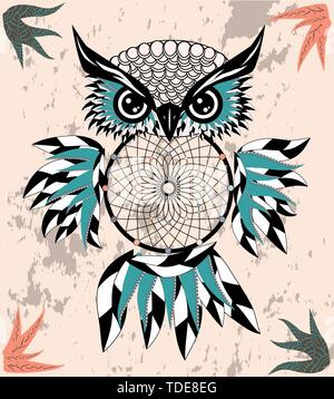 Dreamcatcher with owl. Zentangle. Abstract bird. Mystic symbol ...