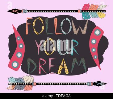 Boho template with inspirational quote - follow your dreams. ethnic ...