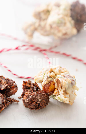 Rocks with chocolate and nuts. Christmas theme. Healthy sweet dessert ...