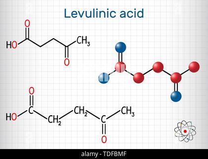 Levulinic acid molecule, is a crystalline keto acid prepared from ...