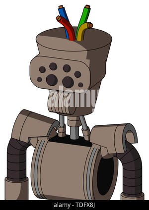Portrait style gray robot with cylinder head and teeth mouth and large ...