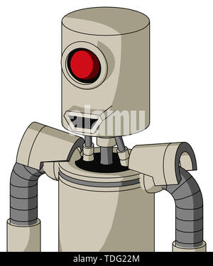 Portrait style tan mech with cylinder head and teeth mouth and three ...