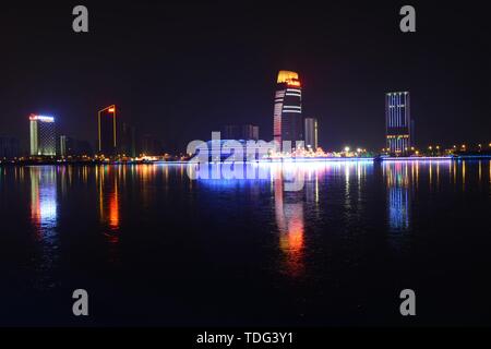 China, Henan, Hebi City, City, Night View, Convention and Exhibition ...