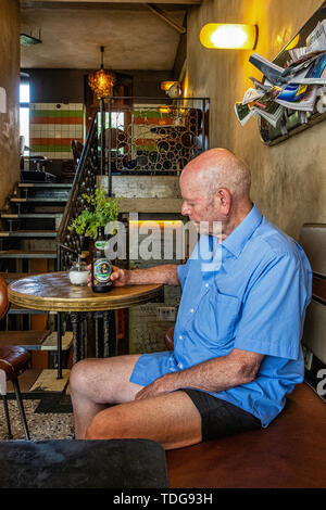 Berlin Prenzlauer Berg. Haliflor Bar & cafe interior. Elderly man ...