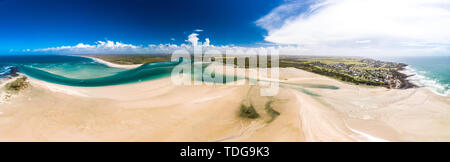 Drone aerial view of Elliott Heads Beach and River, Queensland ...