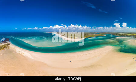 Drone aerial view of Elliott Heads Beach and River, Queensland ...