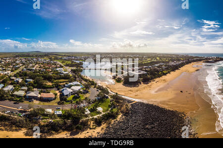 Aerial drone view of Bargara beach and surrounding area, Queensland ...