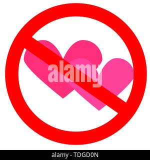 Ban love heart. Symbol of forbidden and stop love. Vector illustration ...
