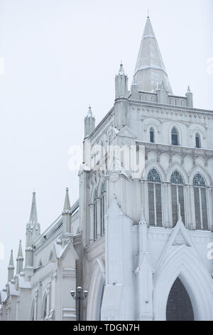 Heavy snow falls outside traditional Japanese inn at night Stock Photo ...
