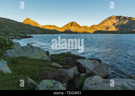Amazing Sunset at Kamenitsa peak and Tevno lake, Pirin Mountain ...