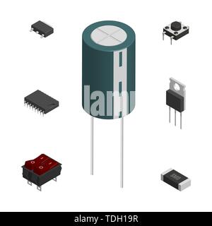 Set of different active and passive electronic components isolated on ...