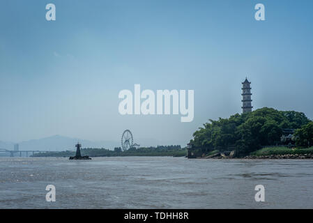 View of the West Pagoda on the Jiangxin island in Wenzhou in China - 2 ...