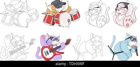 Illustration of band of cats playing music for coloring book Stock ...