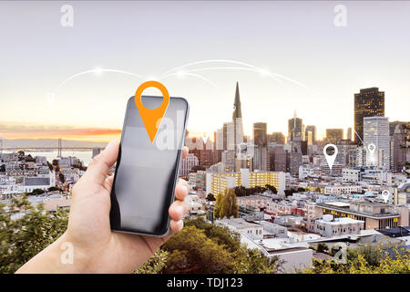 mobile phone with modern intelligence buildings Stock Photo - Alamy