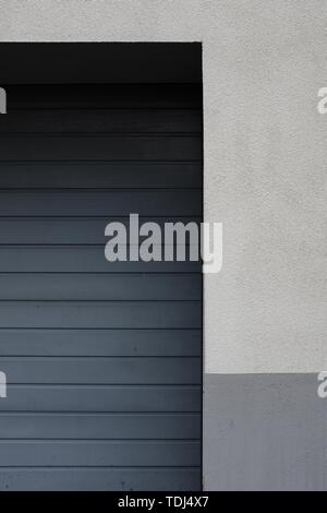 View of a wooden roller garage door Stock Photo - Alamy