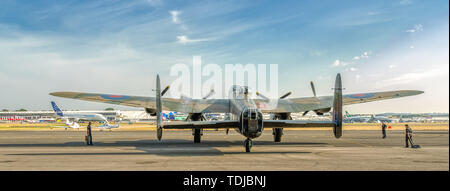 Aft view of the Avro Lancaster bomber at the Farnborough Airshow Stock ...