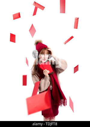 Red envelopes rain beauty on white background Stock Photo - Alamy