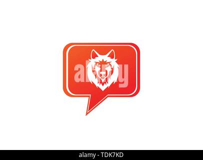 Wolf head and face looking in front in a chat icon for logo vector ...