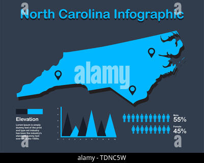 Vector color map of North Carolina state. Usa Stock Photo - Alamy
