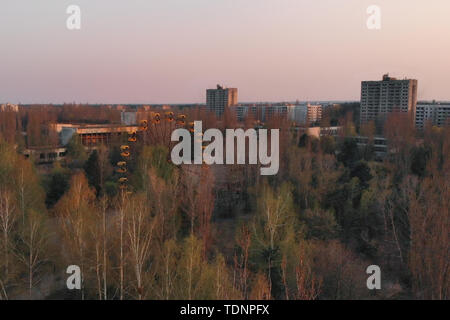 Aerial view of Pripyat and Chernobyl Exclusion Zone with Chernobyl ...
