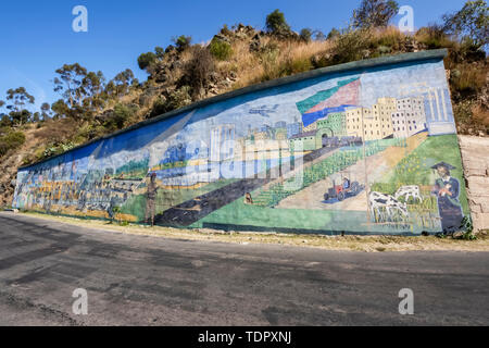 Modern patriotic mural along the road between Asmara and Keren; Emba ...