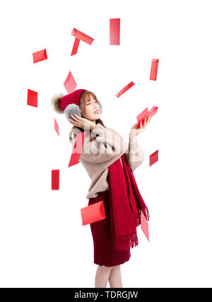 Red envelopes rain beauty on white background Stock Photo - Alamy