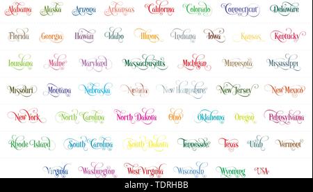 Typography of The USA Hawaii States Handwritten Illustration on ...