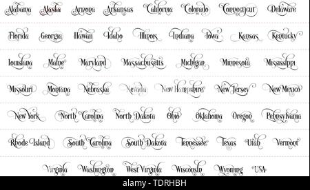 Typography of The USA Hawaii States Handwritten Illustration on ...