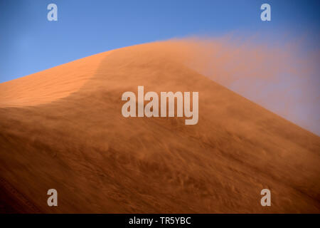 Sand storm over dunes, Sossusvlei, Namib-Naukluft National Park ...
