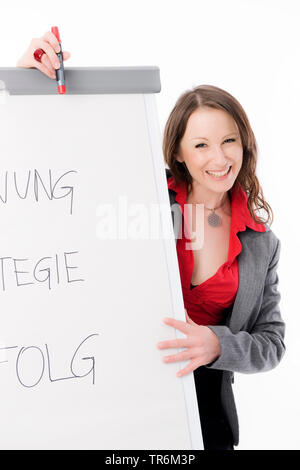Model released , Businessfrau mit Flip-Chart - business woman with flip ...