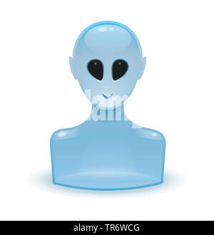 3d illustration of a blue alien looking forward with a planet and small ...