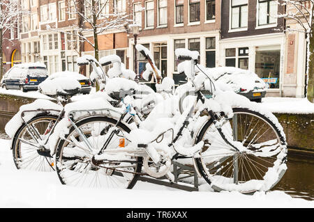 Cityscape of snow-covered Amsterdam, Netherlands, Noord-Holland ...