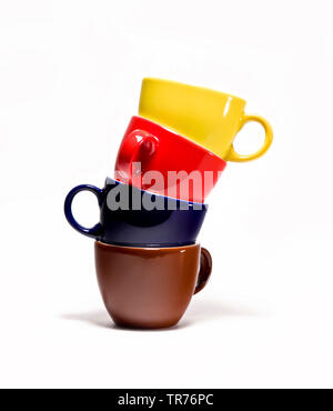 Cups of coffee on color background Stock Photo - Alamy