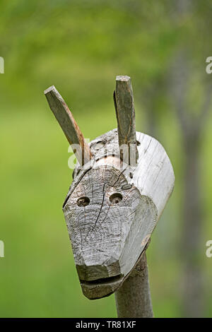 Simple wooden carving of deer's head at Murton Farm, Forfar, Angus ...