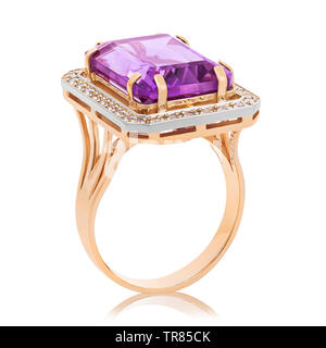 Elegant amethyst golden ring isolated on black background Stock Photo ...