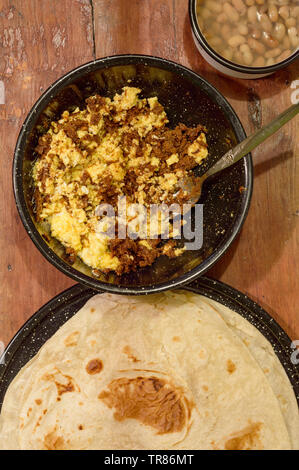 Mexican machaca meat and beans from Sonora, making breakfast Stock ...