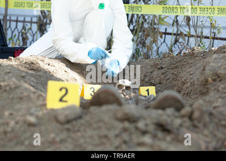 Forensic science specialist gathering evidence at a crime scene ...