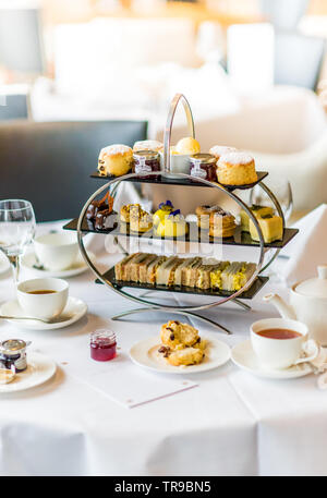 Traditional Cornish cream tea with scones,Cornish clotted cream,jam and ...