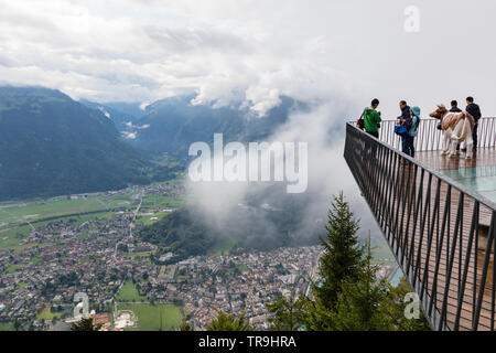 Harder Kulm viewpoint of Swiss Alps with background of Lake Thun ...