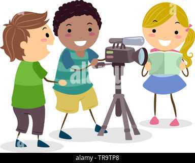 Illustration of Stickman Kids Recording a Video Using a Mobile Phone ...